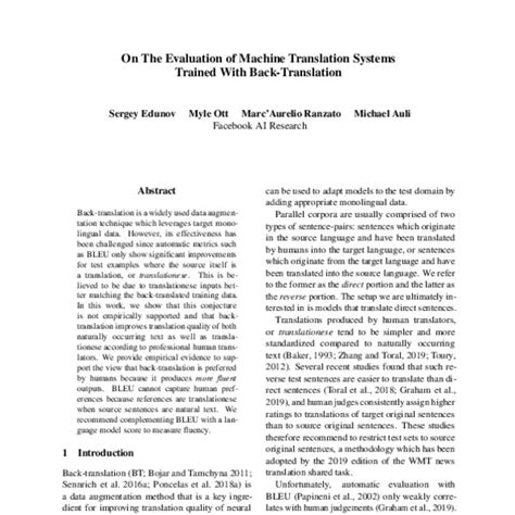 On The Evaluation Of Machine Translation Systems Trained With Back Translation Acl Anthology