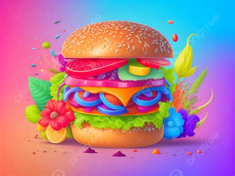 화려한 무지개 버거 음식 햄버거 음식 화려한 배경 일러스트 및 사진 무료 다운로드 Pngtree