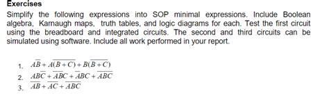 Solved Exercises Simplify The Following Expressions Into SOP Chegg