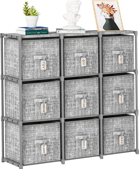 Cube Storage Organizer Shelf With 6 Printed Bins Labels Cubby Storage Organizer With Bins