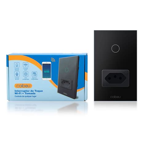 Interruptor Inteligente Wifi Preto 1 Botão Preto Com Tomada