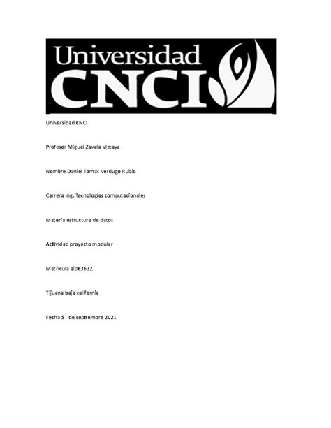Proyecto Modular Estructuras De Datos Universidad Cnci Claudia