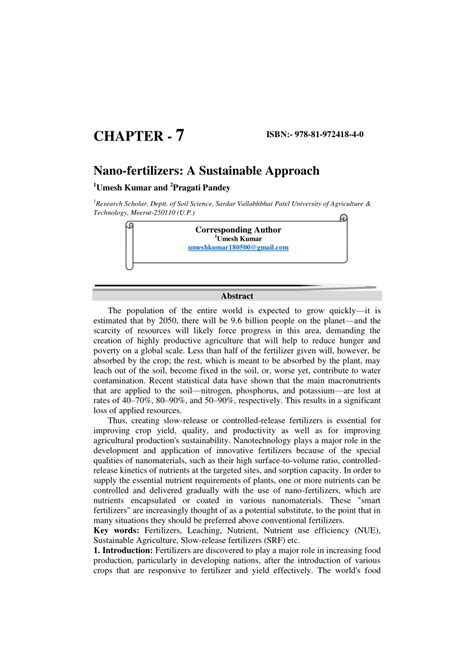 Pdf Nano Fertilizers A Sustainable Approach
