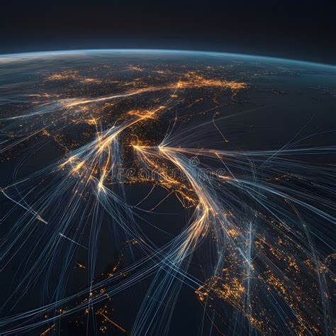 Global Network Illuminated Earth At Night From Space Stock Illustration Illustration Of Global