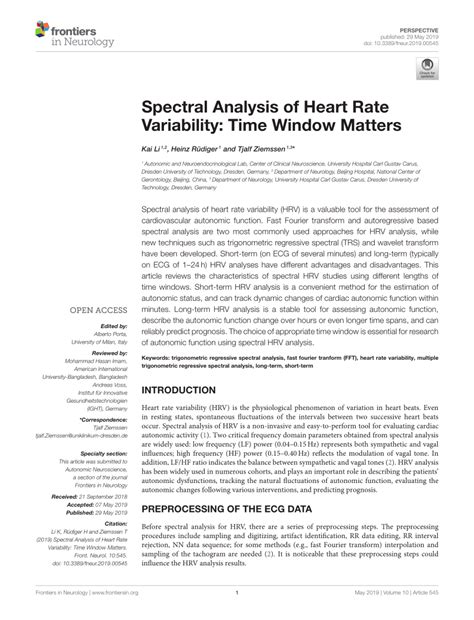 Pdf Spectral Analysis Of Heart Rate Variability Time Window Matters