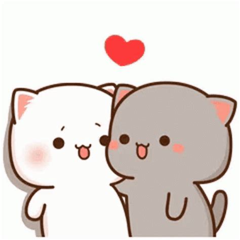 Two Cats Hugging Each Other With A Heart Above Them