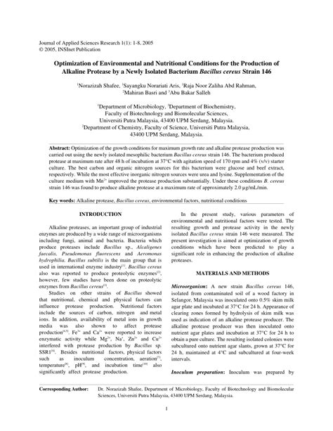 Pdf Optimization Of Environmental And Nutritional Conditions For The Production Of Alkaline