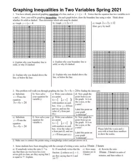 Graphing Inequalities Worksheet Tes