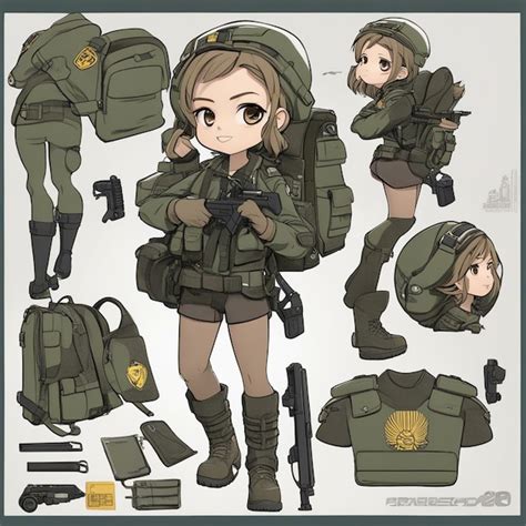 Premium Ai Image A Chibi Cartoon Tyle3dbrazilian Army Character Girl With Gun Jacket Using A