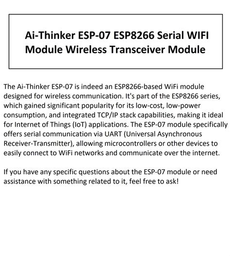 Ai Thinker Esp 07 Esp8266 Serial Wifi Module Wireless Transceiver