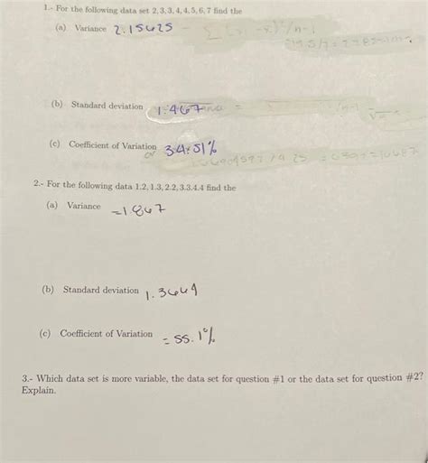 Solved For The Following Data Set Find Chegg Com