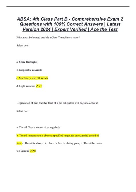 absa 4th class part b comprehensive exam 2 questions with 100