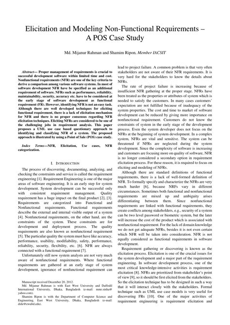 pdf elicitation and modeling non functional requirements a pos case