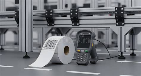 Blank Barcode Label Roll Handheld Scanner In Assembly Cell With