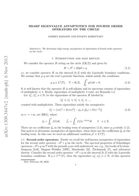 Pdf Sharp Spectral Asymptotics For Fourth Order Operators On The Circle