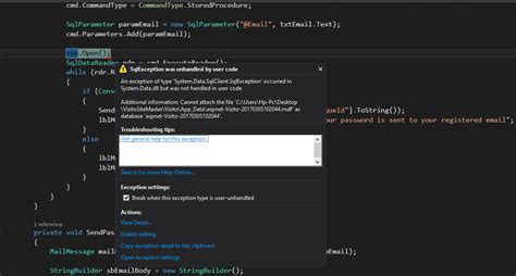 C Cant Solve The An Exception Of Type Systemdatasqlclient