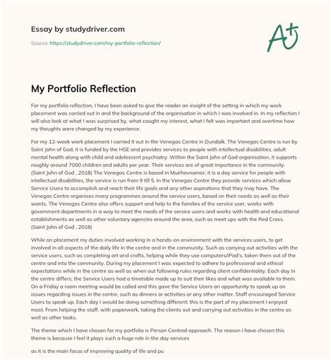 My Portfolio Reflection Free Essay Example StudyDriver Com