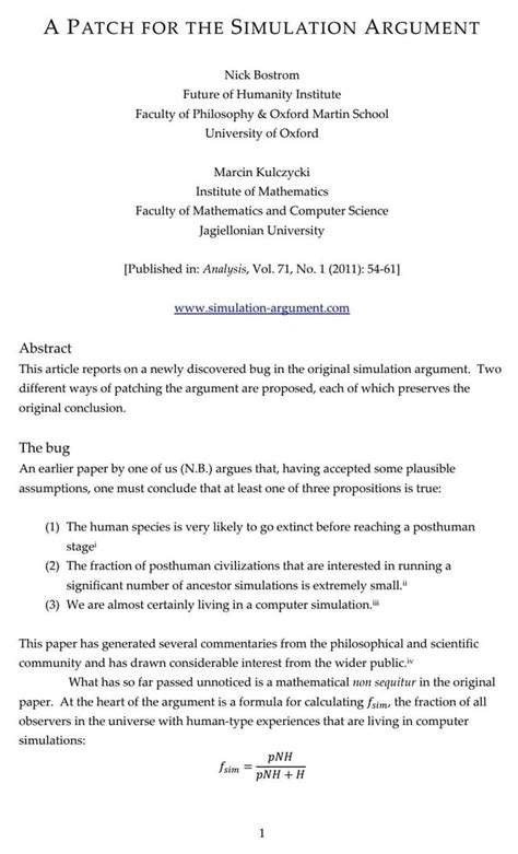 A Patch For The Simulation Argument By Nick Bostrom Lifeboat News