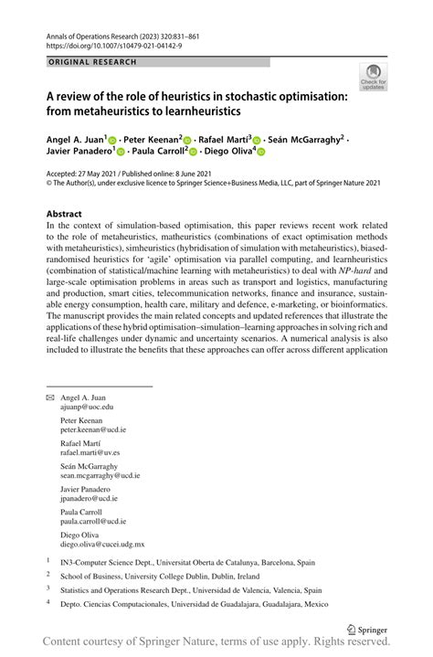A Review Of The Role Of Heuristics In Stochastic Optimisation From Metaheuristics To