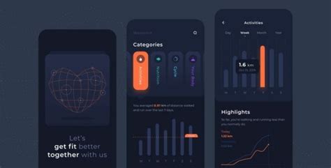 Download Health Activities Dark Mode Ui Sketch Template Sketch шаблон на тему графика