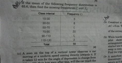 B If The Mean Of The Following Frequency Distribution Is 65 6 Then Fin