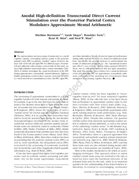 Pdf Anodal High Definition Transcranial Direct Current Stimulation Over The Posterior Parietal