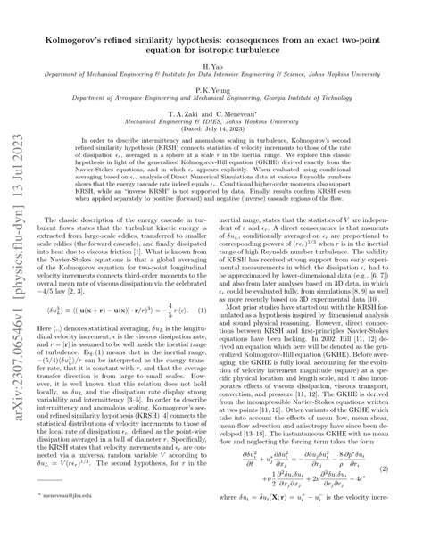 Pdf Kolmogorovs Refined Similarity Hypothesis Consequences From An Exact Two Point Equation