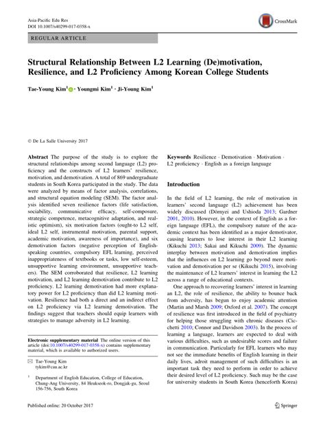 Pdf Structural Relationship Between L2 Learning De Motivation Resilience And L2 Proficiency