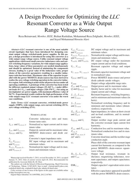 Pdf A Design Procedure For Optimizing The Llc Resonant Converter As A Wide Output Range