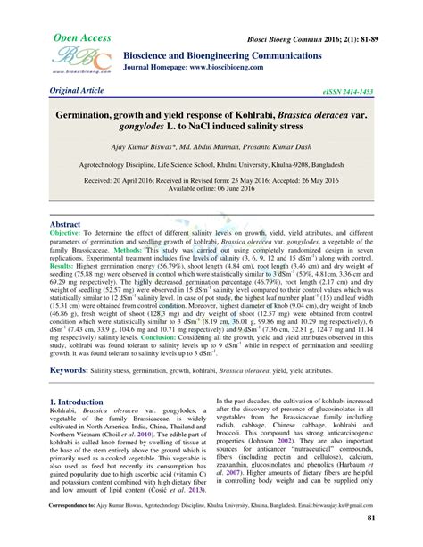 (PDF) Germination, growth and yield response of Kohlrabi, Brassica oleracea var. gongylodes L ...