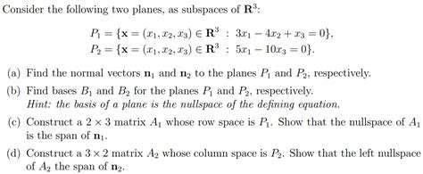 solved consider the following two planes as subspaces of r