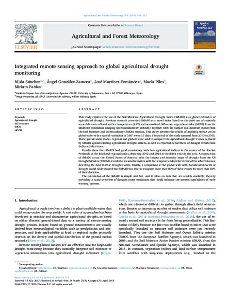 Pdf Integrated Remote Sensing Approach To Global Agricultural Drought Monitoring
