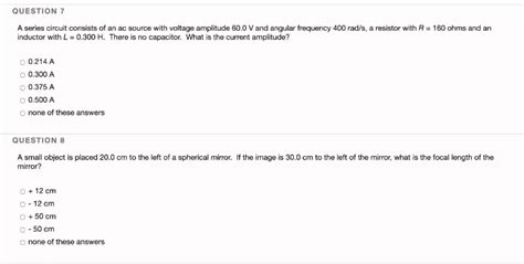 solved question 7 a series circuit consists of an ac source