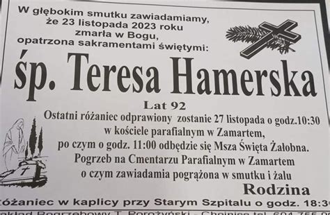 Śp Teresa Hamerska Nekrolog