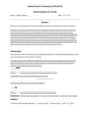 Standing Waves On A String Lab Report Docx General Physics II Laboratory PHY2054L Standing