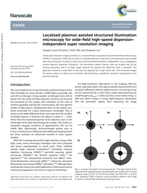 Pdf Localized Plasmon Assisted Structured Illumination Microscopy For Wide Field High Speed