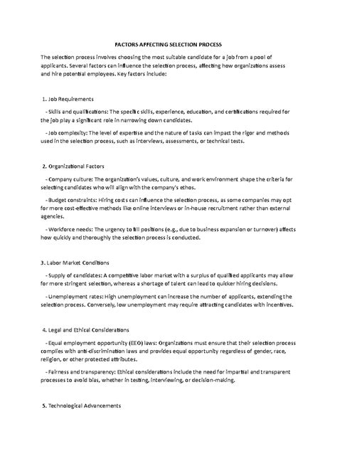 Factors Affecting Selection Process Factors Affecting Selection