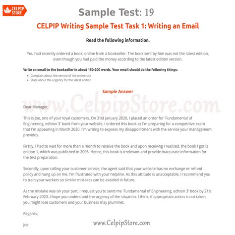 Celpip Writing An Email Sample 19 Free Celpip Mock