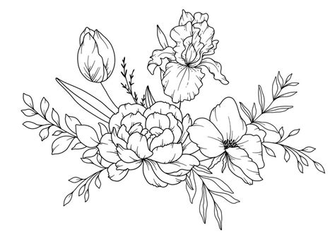 Flower Bouquet Line Drawing Vector Art Icons And Graphics For Free