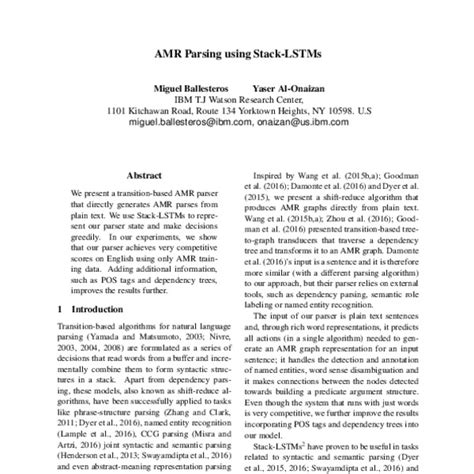 Amr Parsing Using Stack Lstms Acl Anthology