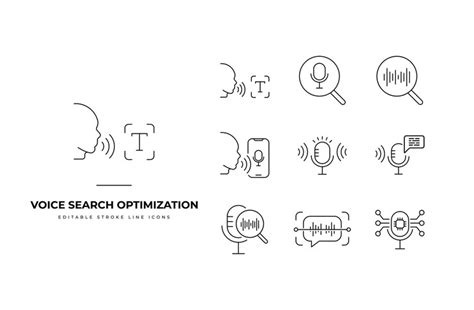 premium vector set of voice search optimization icons simple line art