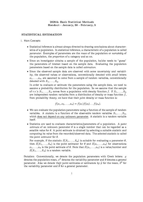 Statistical Estimation 2028a Basic Statistical Methods Handout January 30 February 3