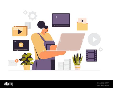 Woman Watching Videos On Laptop Online Education E Learning Video Tutorials Live Streaming