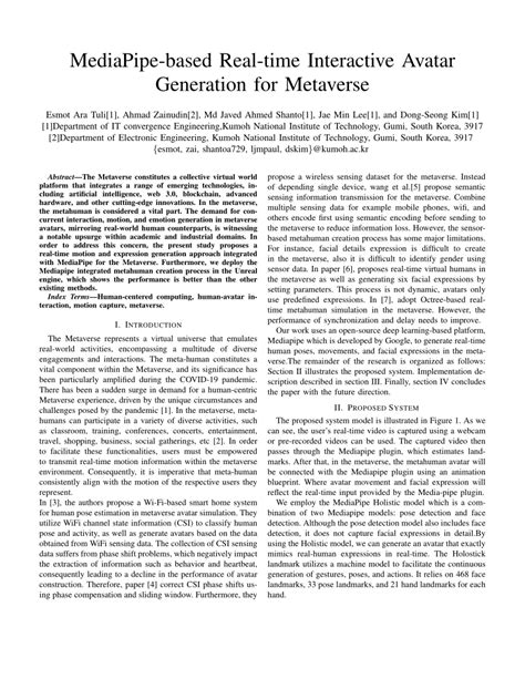 pdf mediapipe based real time interactive avatar generation for metaverse