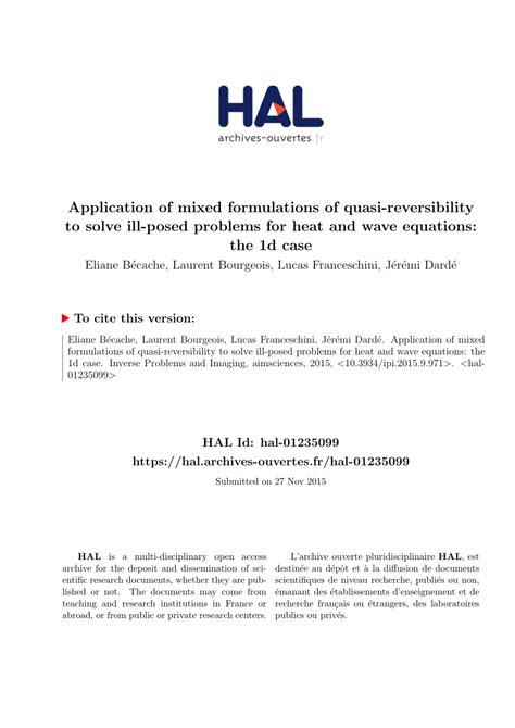 Pdf Application Of Mixed Formulations Of Quasi Reversibility To Solve Ill Posed Problems For