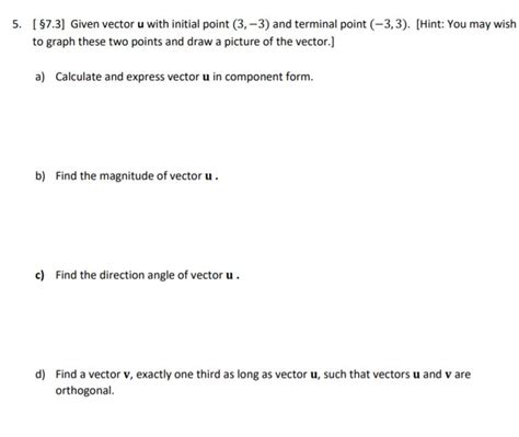 Solved Given Vector U With Initial Point And Chegg