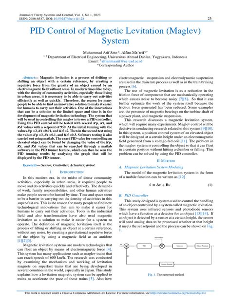 Pid Control Of Magnetic Levitation Maglev System Pdf Force Inductor