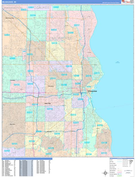 Colorcast Zip Code Style Wall Map Of Milwaukee Wi By Market Maps