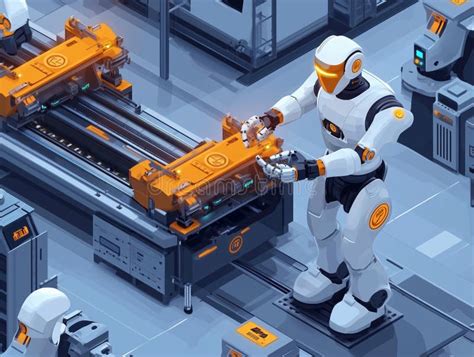 Humanoid Robot Working In A Futuristic Factory Ai Generated Stock Illustration Illustration