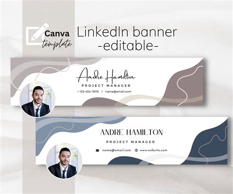 Editable Linkedin Banner Waves With Contact Info Canva Template Professional Linkedin